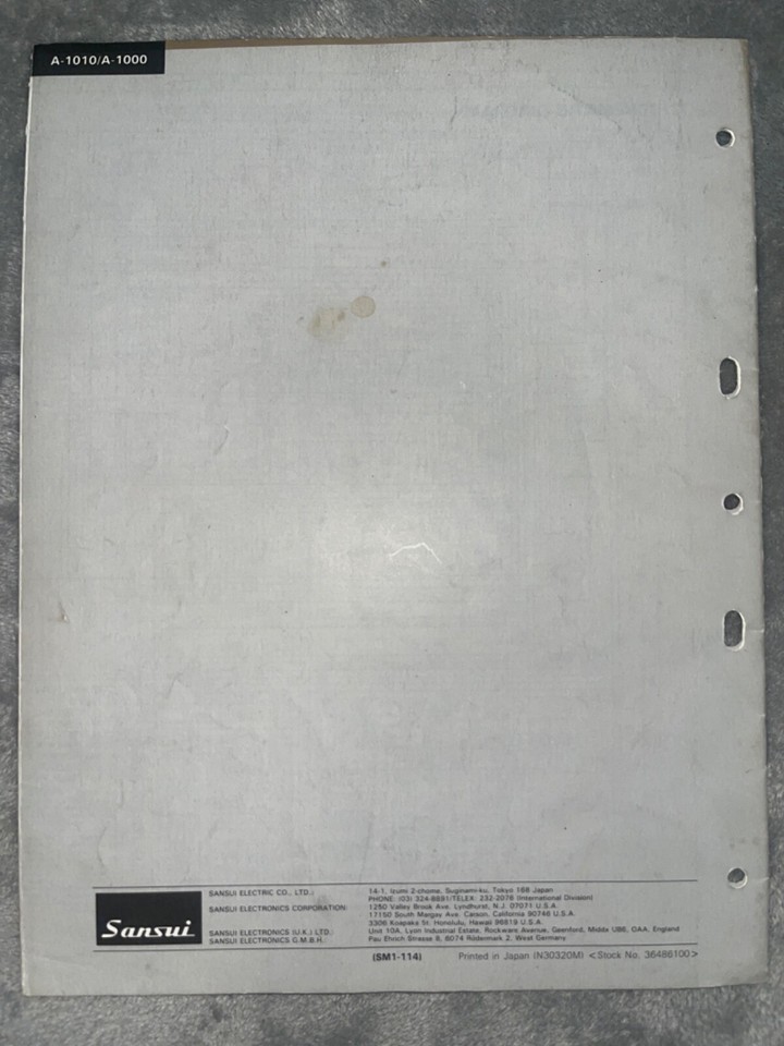 Sansui A-1010 1000 Service Manual Original | eBay