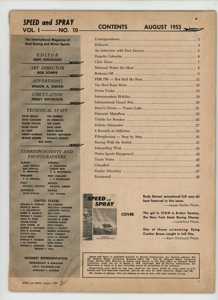 August 1953 Speed & Spray Boats Boating Racing Hot Rod Ski Boat | eBay