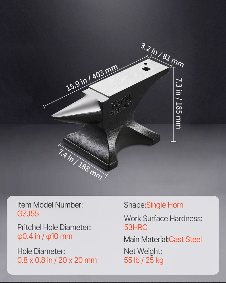 Single Horn Anvil 55lbs Cast Steel Anvil Round Horn Anvil for ...