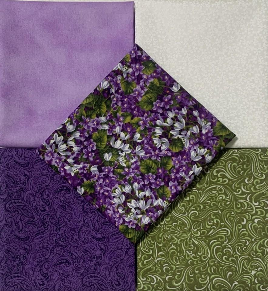 LOT OF 5 NEW SPRING VIOLETS & CROCUS FAT QUARTER QUILTING BUNDLE 100% ...