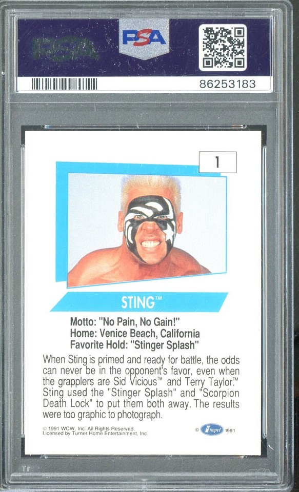 Sting WWE WWF Signed Autograph Auto 1991 Impel WCW Rookie Card 1 PSA 9 ...