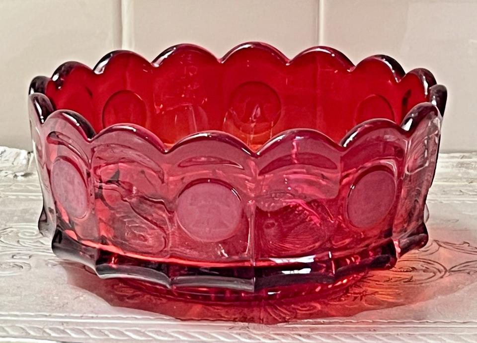 Vintage Fostoria Ruby Red Glass Coin Dot Round Serving Centerpiece Bowl ...