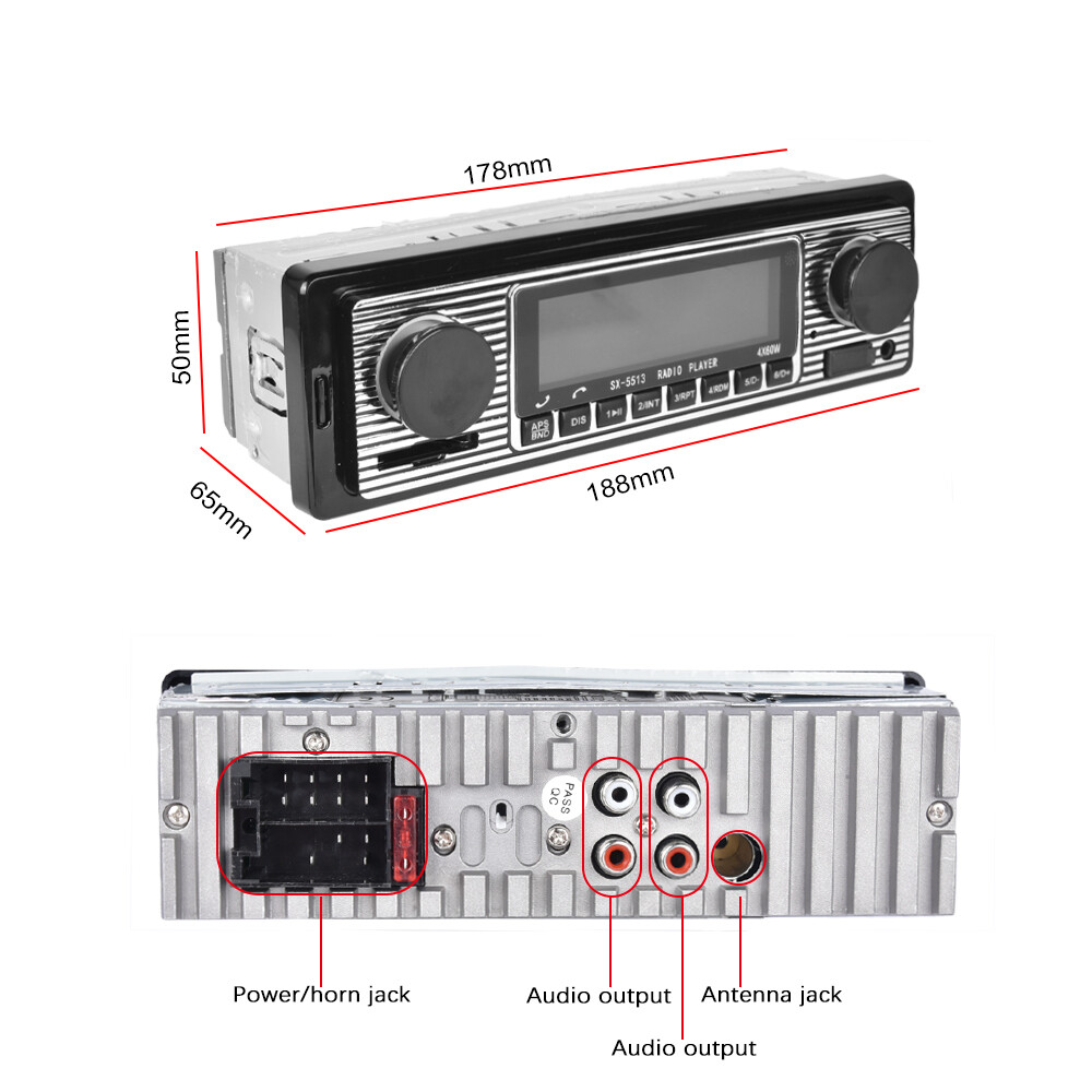 Retro Car Bluetooth Compatible Radio MP3 Player Stereo USB AUX SD FM EQ ...