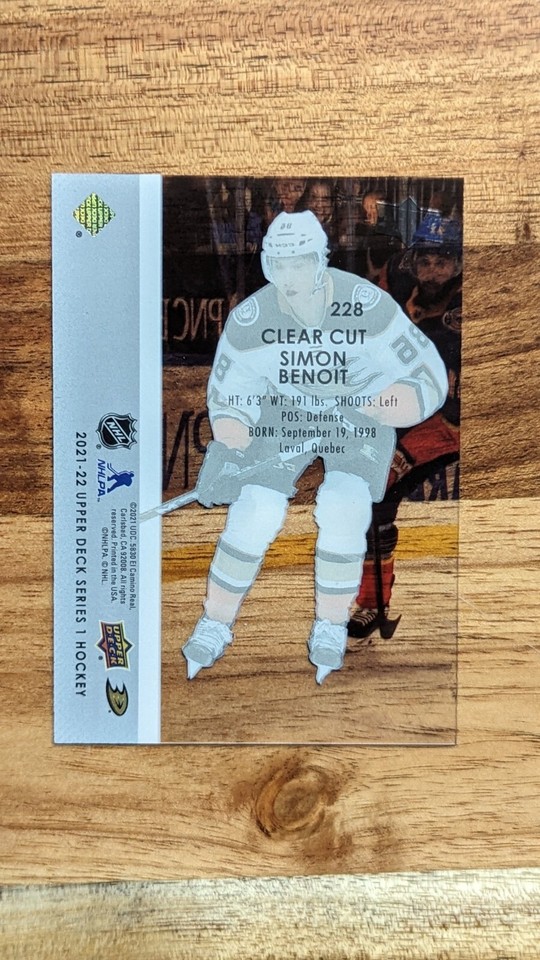2021 22 Upper Deck Simon Benoit Clear Cut Young Guns Rookie #228 Maple ...