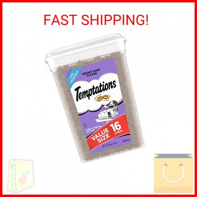 TEMPTATIONS Classic Crunchy and Soft Cat Treats Creamy Dairy Flavor, 16 ...