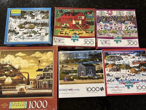 Lot Of 6 Charles Wysocki Puzzles 300 And 1000 Piece Caleb’s Buggy ...