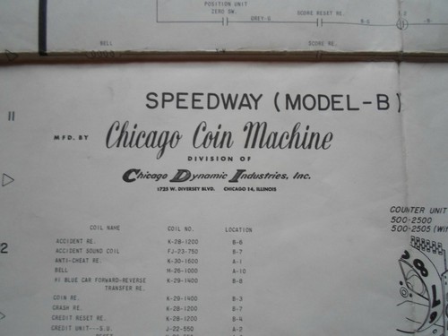 SPEEDWAY SCHEMATIC PHOTOCOPY BY CHICAGO COIN ARCADE GAME | eBay