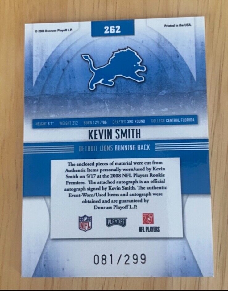 2008 Playoff Absolute Memorabilia Kevin Smith Rookie Autograph /299 | eBay