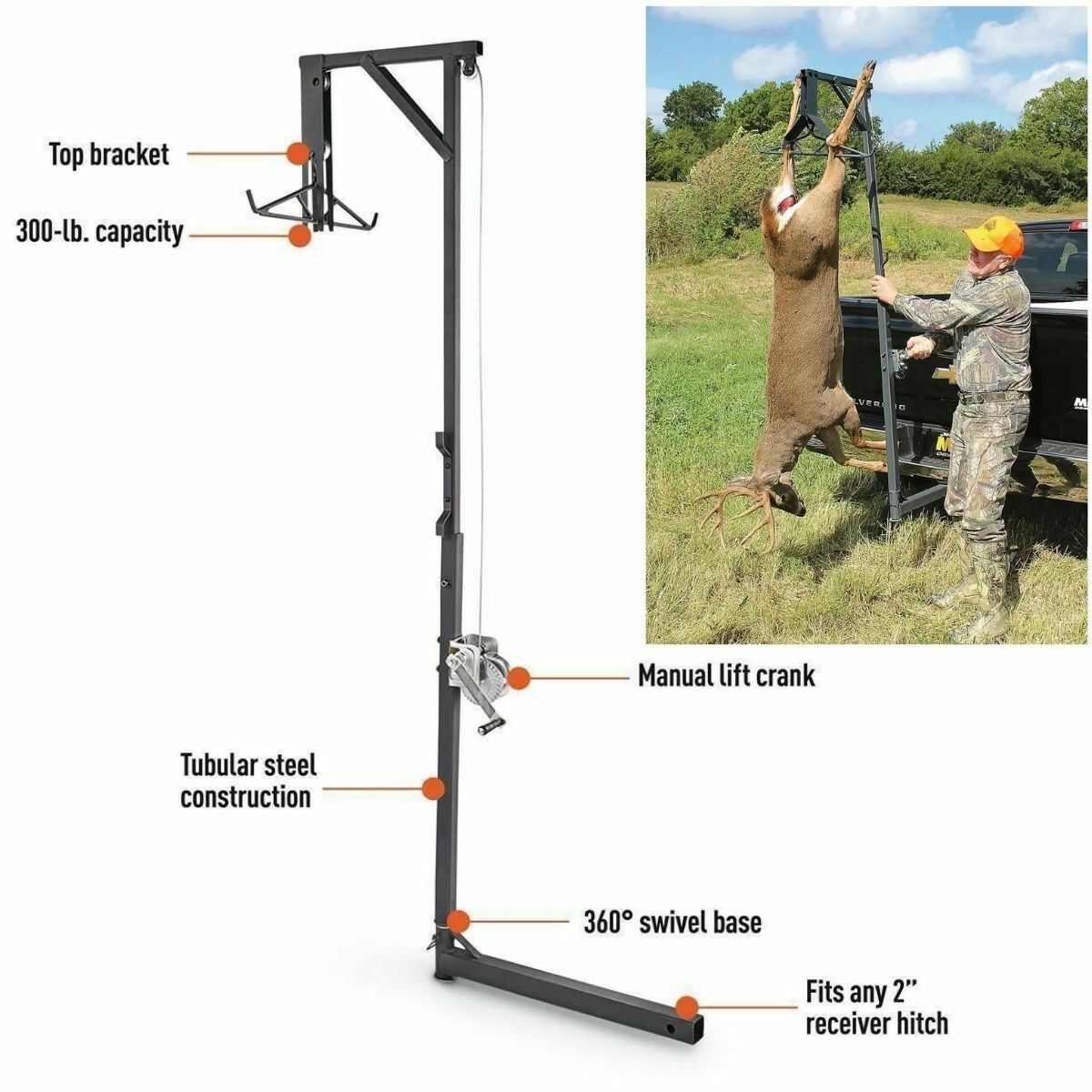 Atv Deer Hoist System Truck Hitch Game Hunting Hoist, 600 Lbs Load