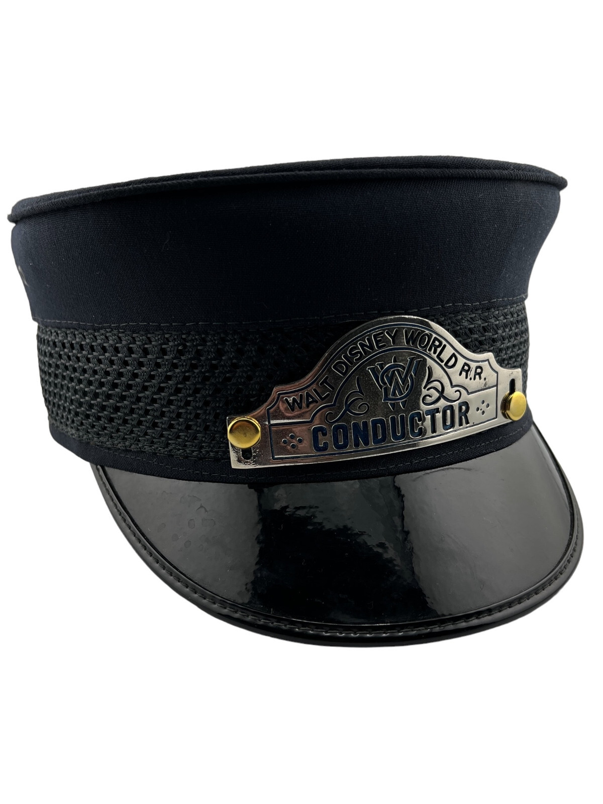 WALT DISNEY WORLD RAILROAD CONDUCTOR HAT BADGE ON RAILROAD CAP SIZE 7 1 ...