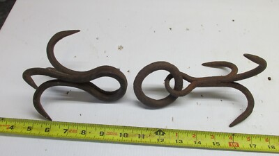 2 Antique Hand Forged ?? Trap Grapple Drag Hook Tool | eBay