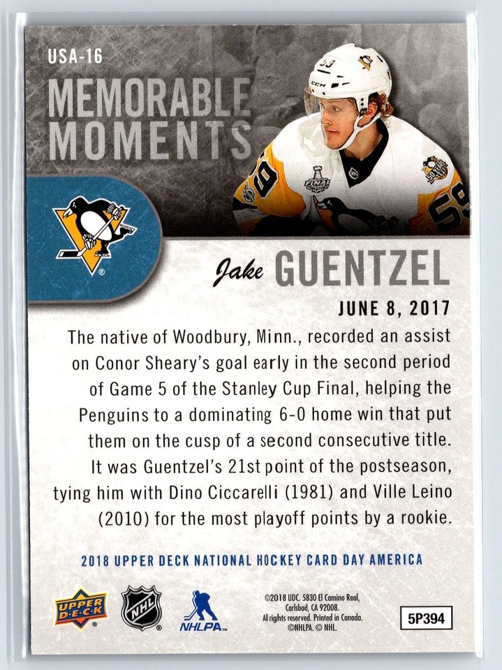 2018 Upper Deck National Hockey Card Day USA #USA-16 Jake Guentzel | eBay