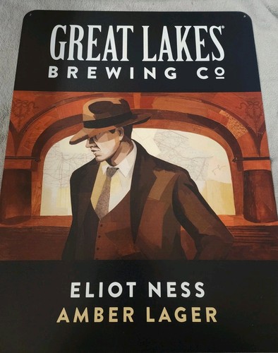 Great Lakes Brewing ELLIOT NESS *Brand New* Lager Metal Beer Sign 18" x ...