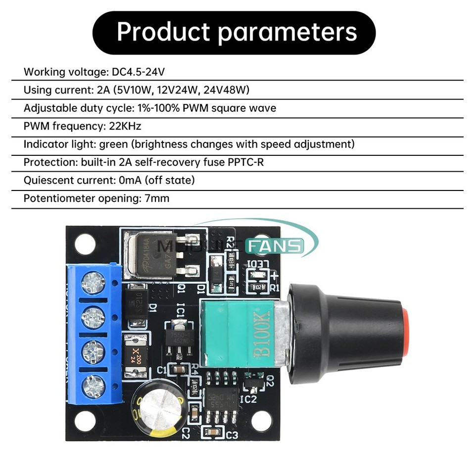 5pcs 2A DC Motor Speed Controller Brushed Fan Speed Control Module DC 4 ...