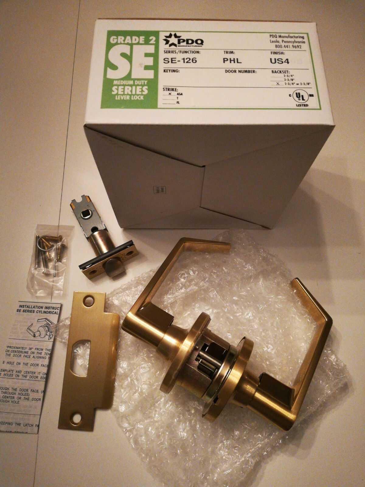 LOCKSMITH PDQ SE-126 PHL US4 SATIN BRASS US4 PASSAGE LEVER SET | eBay