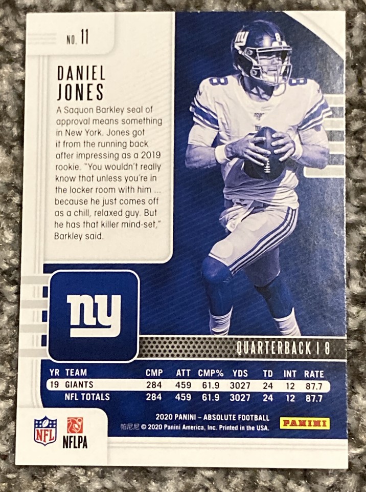 DANIEL JONES 2020 PANINI ABSOLUTE Base FOOTBALL CARD-#11-NEW YORK ...