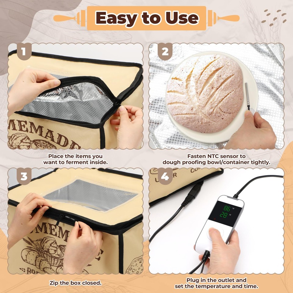 Proofing Box Bread Proofer with Heater Foldable Zippered Sourdough ...
