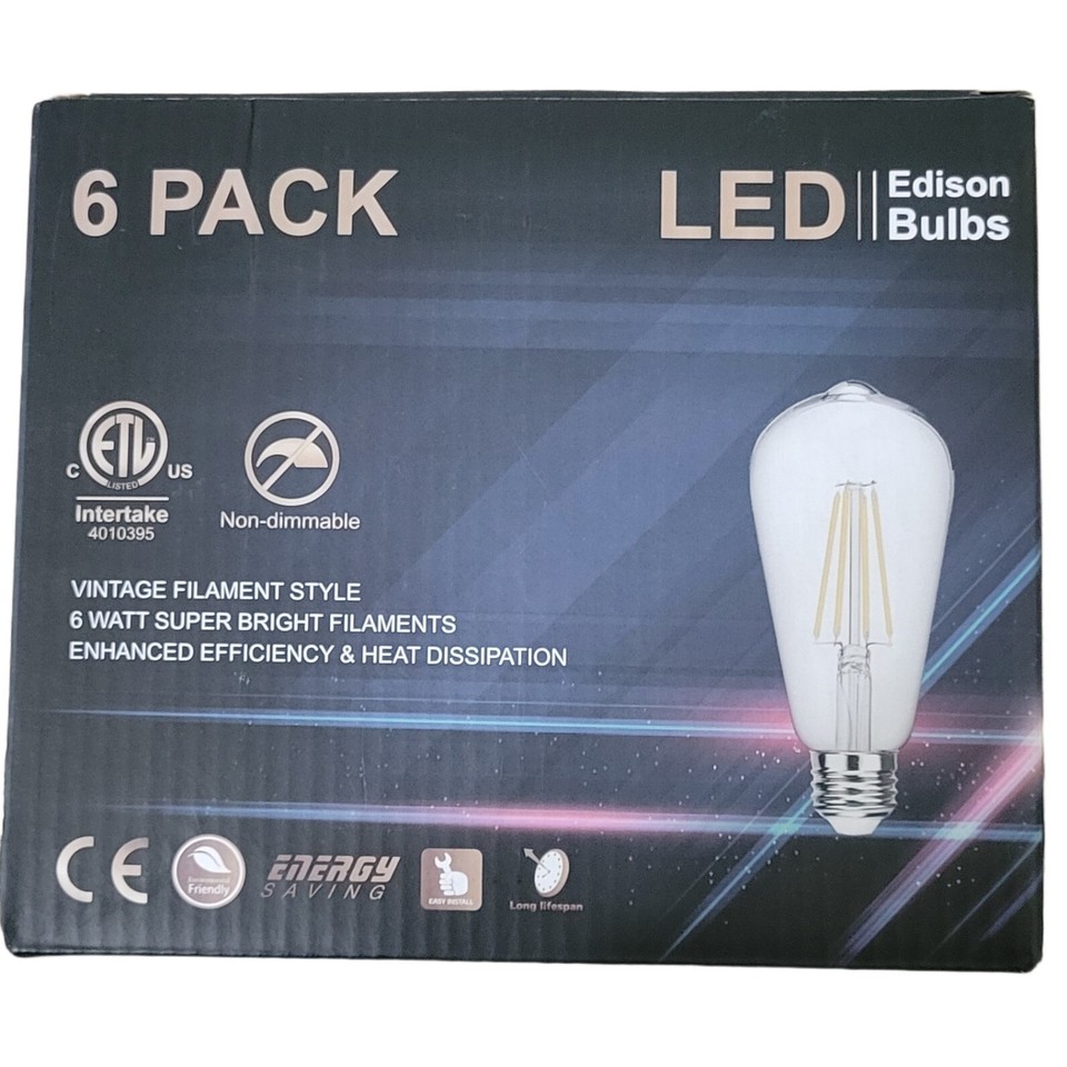 LED Edison Light Bulbs 6 Pack 120 Volt Non Dimmable 6 Watt Super Bright ...