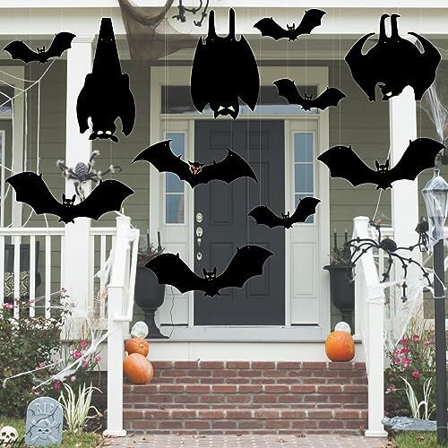 11 PCS Halloween Hanging Bats, Large Flying Plastic Bats Hanging ...