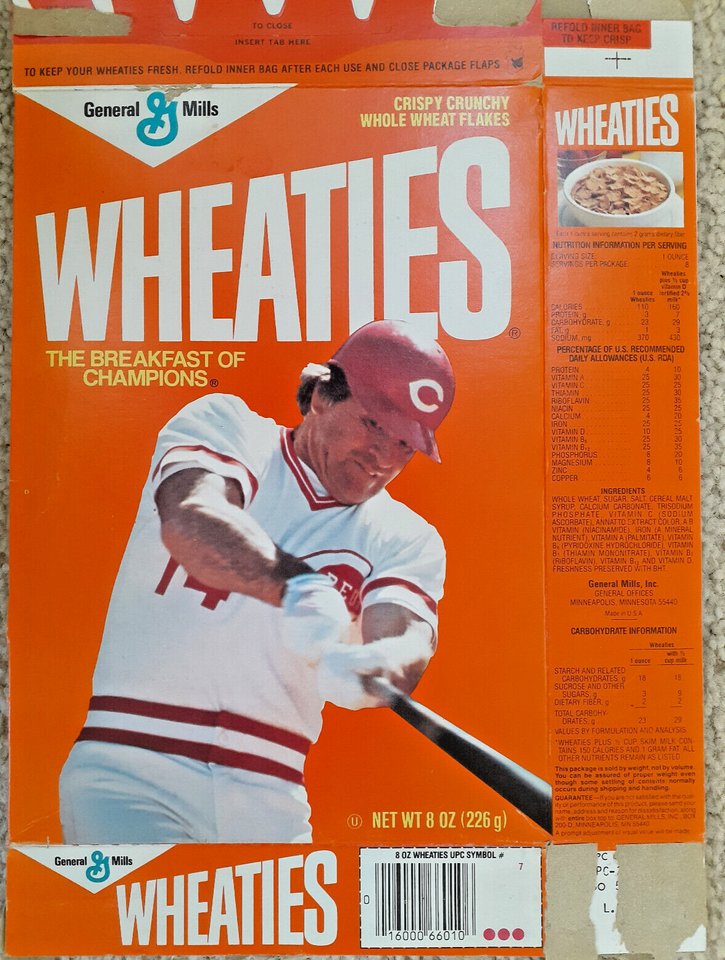 Wheaties baseball boxes. Rose, Aaron, Griffey, Yankees, Bench, Palmer ...