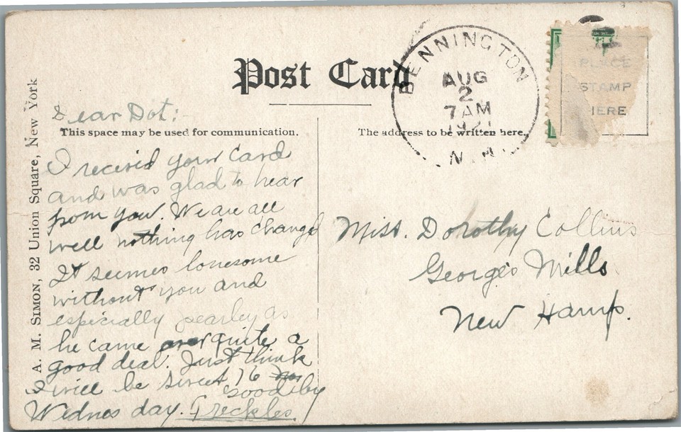 BENNINGTON NH MERRIMACK ENGINE CO. ANTIQUE POSTCARD | eBay