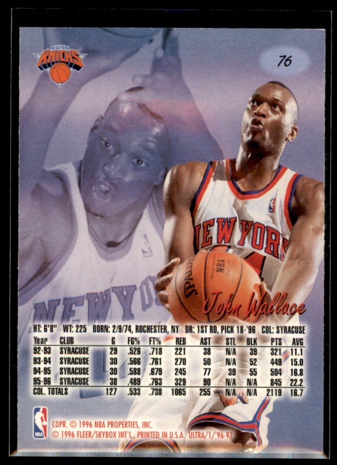 1996-97 Ultra John Wallace RC New York Knicks #76 | eBay