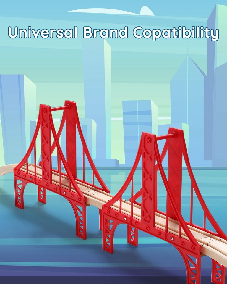 SainSmart Jr. Wooden Train Set Accessories, Double Suspension Bridge ...