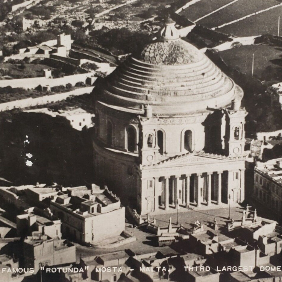 Mosta Rotunda Dome Malta RPPC Postcard 1940s Vintage Photo Street Old ...