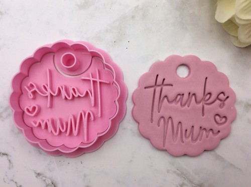 Thanks Mum Gift Tag Cookie Stamp Pink Mother's Day Fondant Embosser ...