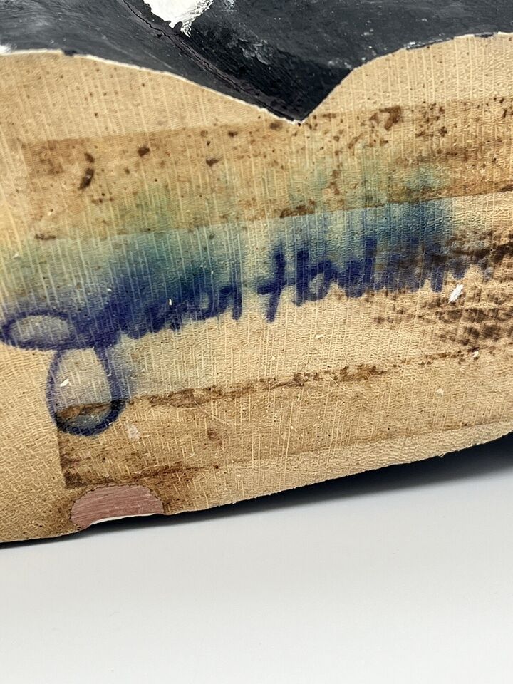 Vtg. Wooden Cat James Haddon Hand Carved Signed Folk Art Black & White ...