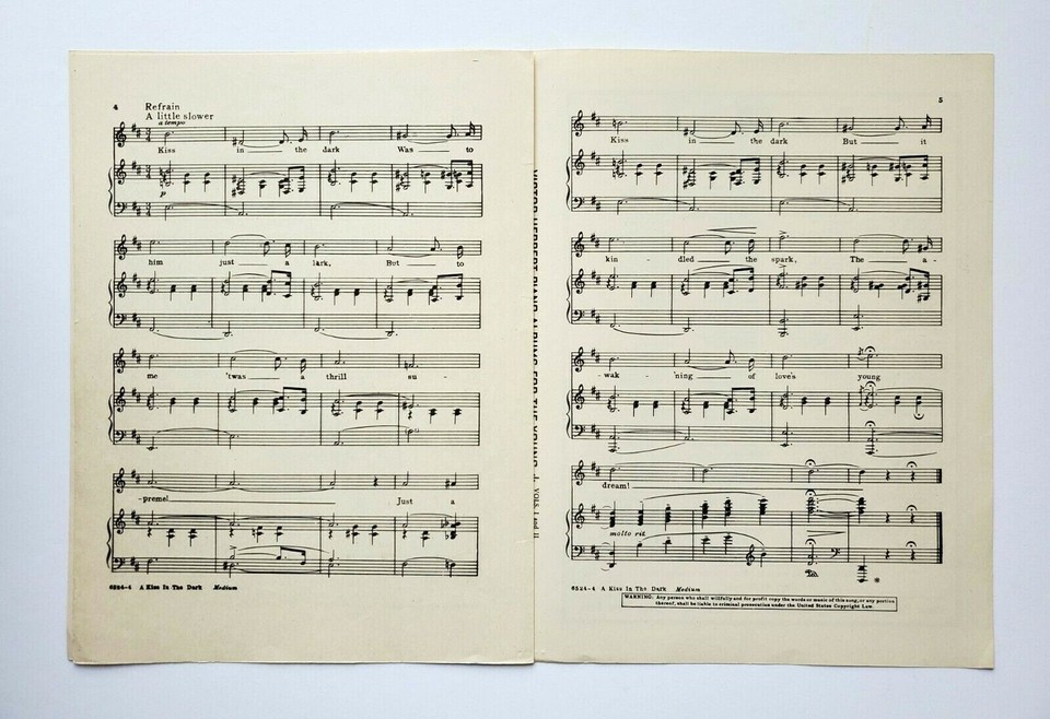 Kiss In The Dark Orange Blossoms Musical 1922 Sheet Music Piano ...