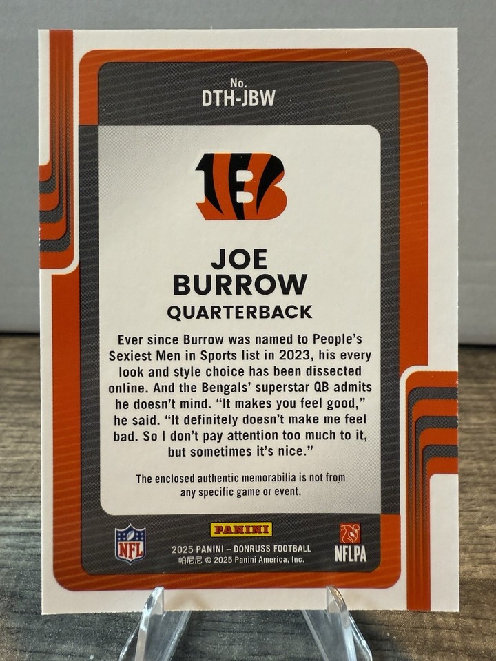 Joe Burrow 2025 Panini Donruss Threads Patch Memorabilia #DTH-JBW ...
