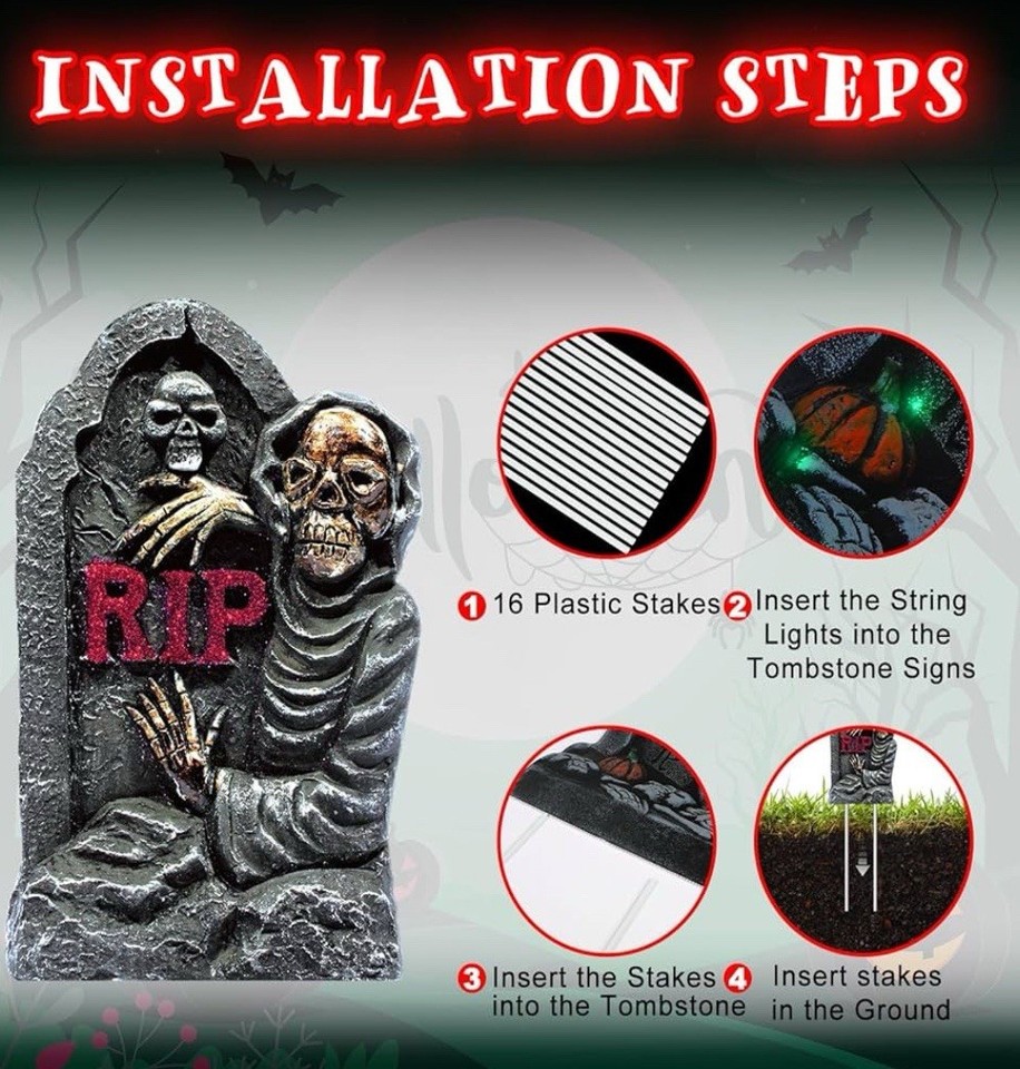 8 Pc Halloween Tombstone Lighted Gravestone Decor Yard Signs For ...