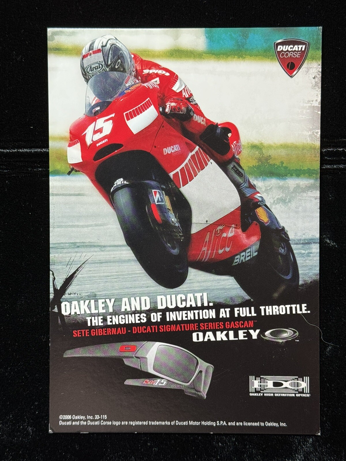 OAKLEY 2006 DUCATI GASCAN SUNGLASSES Dealer Promo Display Card New Old ...