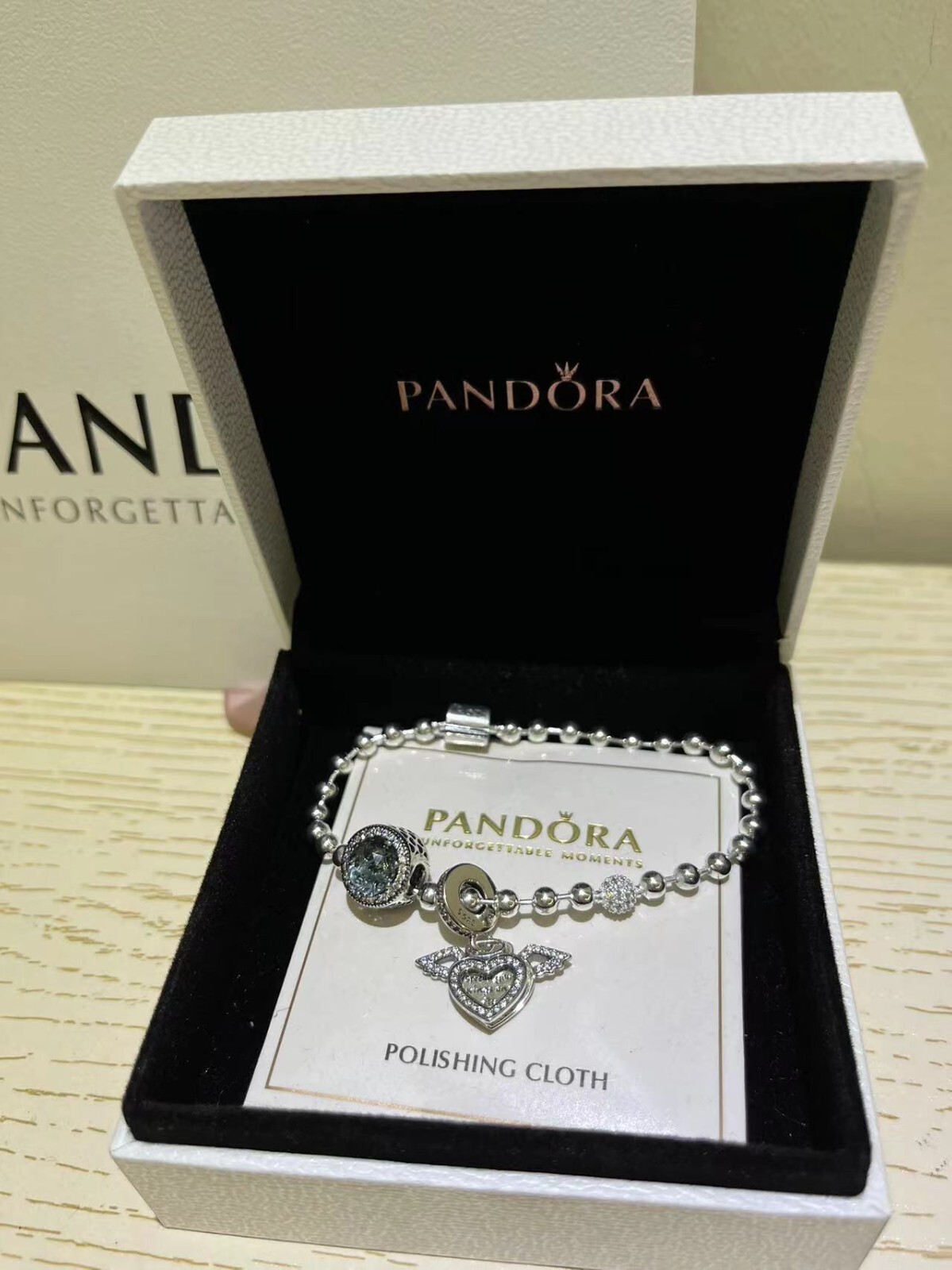 Pandora 925 Silver Bracelet Two-tone Wings Heart Charm 7.5 Inch New ...