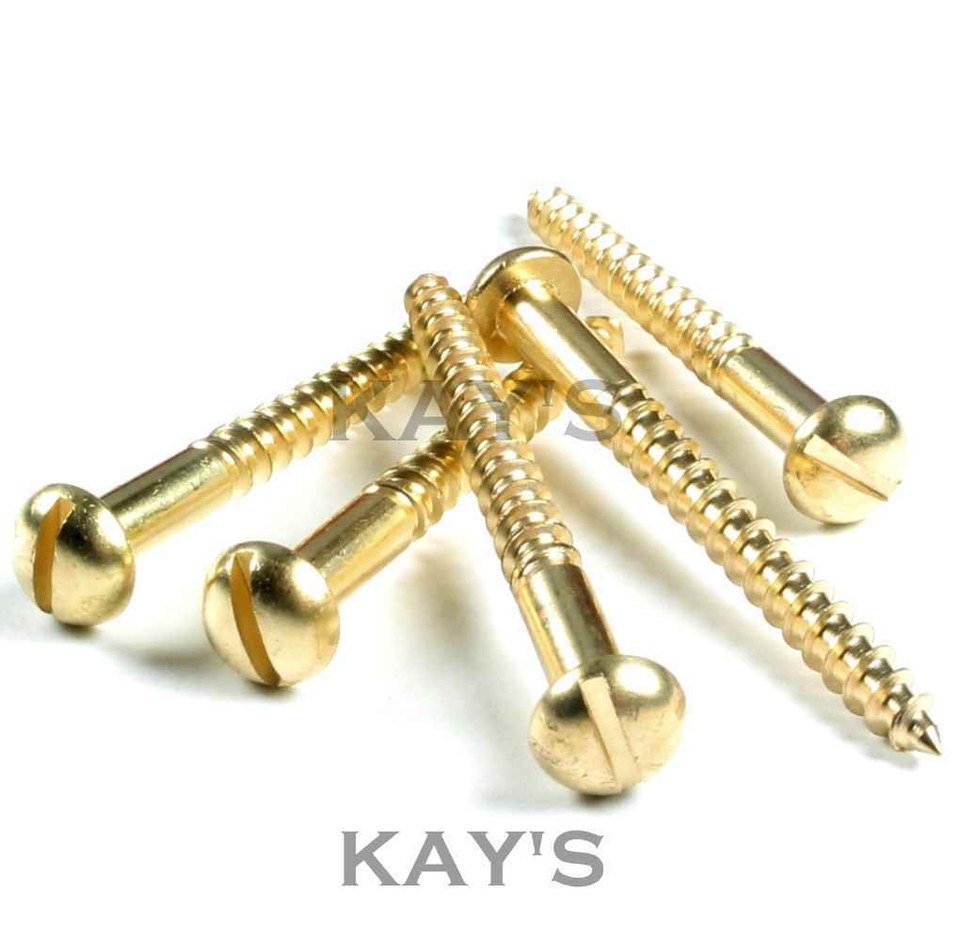 SOLID BRASS SLOTTED ROUND HEAD WOOD SCREWS DOMED SCREW 2g 3g 4g 6g 8g ...