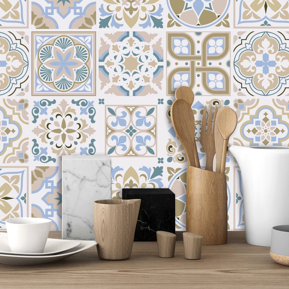 Tile Transfers Stickers Wall Vintage Mosaic Self-Adhesive Kitchen Peel ...