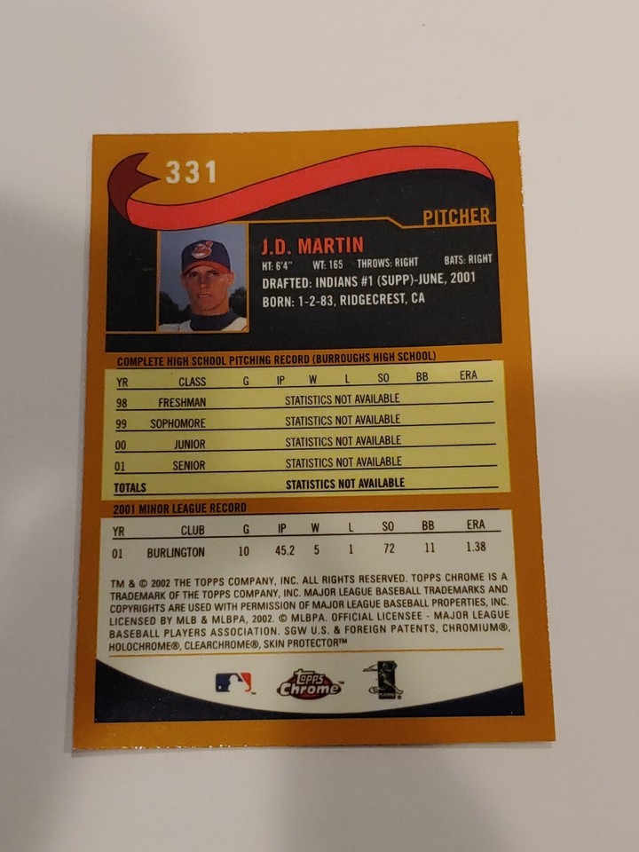 2002 Topps Chrome JD Martin #331 | eBay