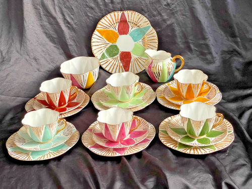SHELLEY "HARLEQUIN" TEA SET 1950's STUNNING RARE PATTERN IN DAISY SHAPE ...