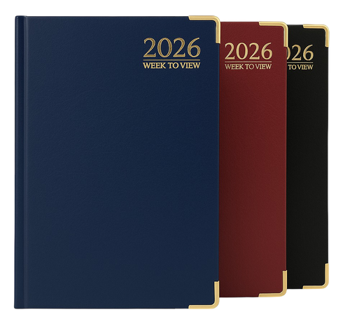 2026 Diary A4 Week to View Padded Cover Metal Corners Full Year Planner ...