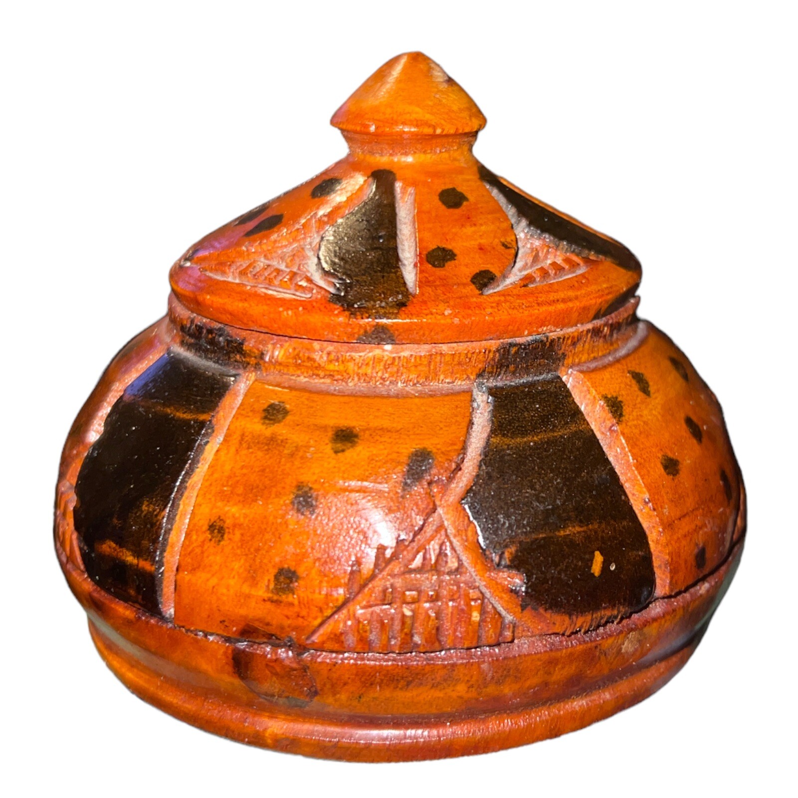 Hand Carved Wooden Bowl With Lid Console/Keys Coins Bowl Storage Jar 3 ...