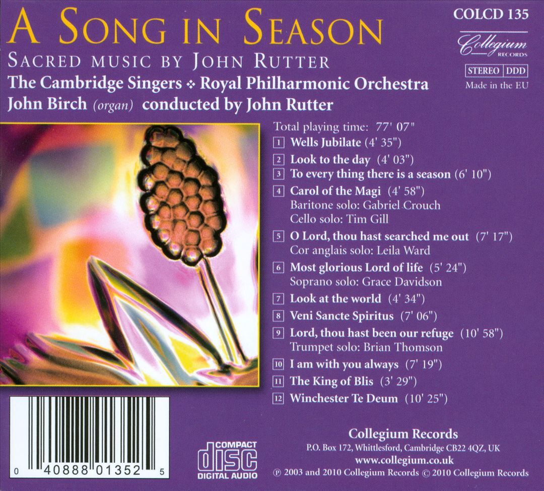 CAMBRIDGE SINGERS/ROYAL PHILHARMONIC ORCHESTRA JOHN RUTTER: A SONG IN ...