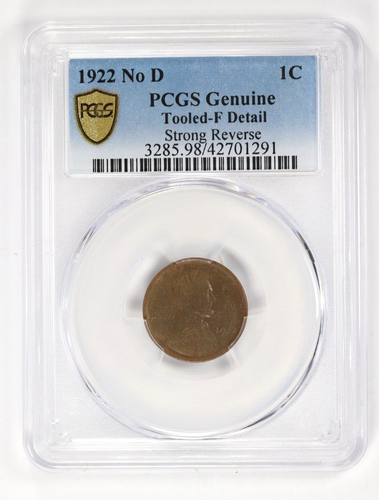 1922 No D Lincoln Wheat Cent Strong Reverse PCGS Shield Genuine Tooled ...