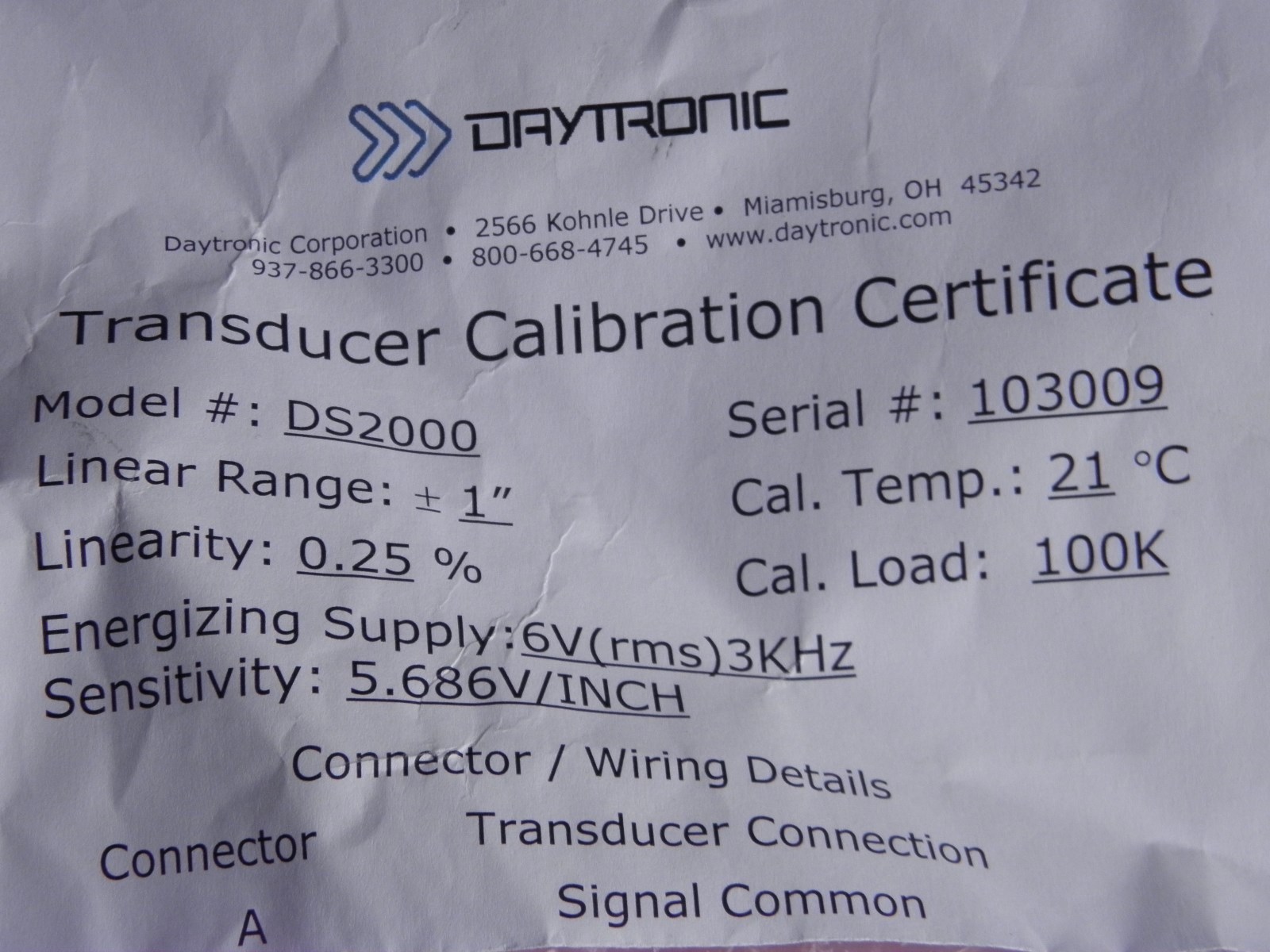 NEW DAYTRONIC Transducer DS2000 with connector | eBay