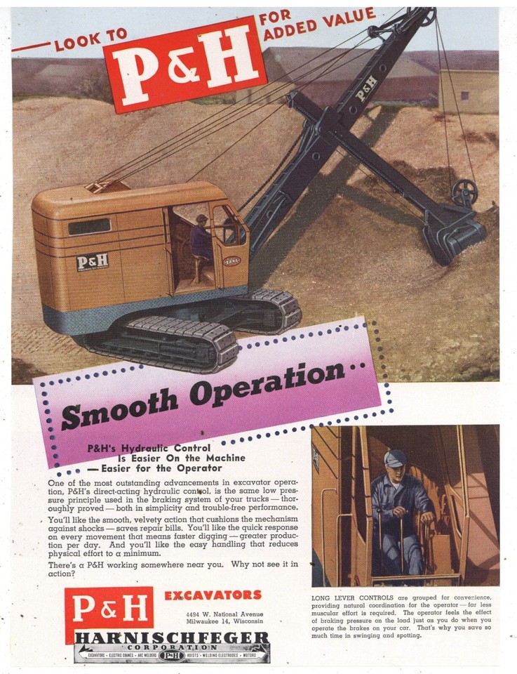 1947 Harnischfeger, P & H Excavator Ad, F&B of Pg: Hydraulic Controls ...