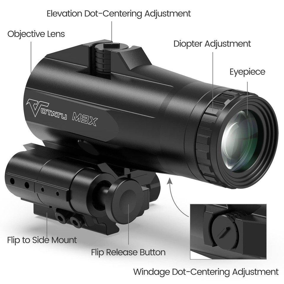 VOTATU M3X Red Dot Magnifier, 3X Red Dot Sight Magnifier Optics with ...