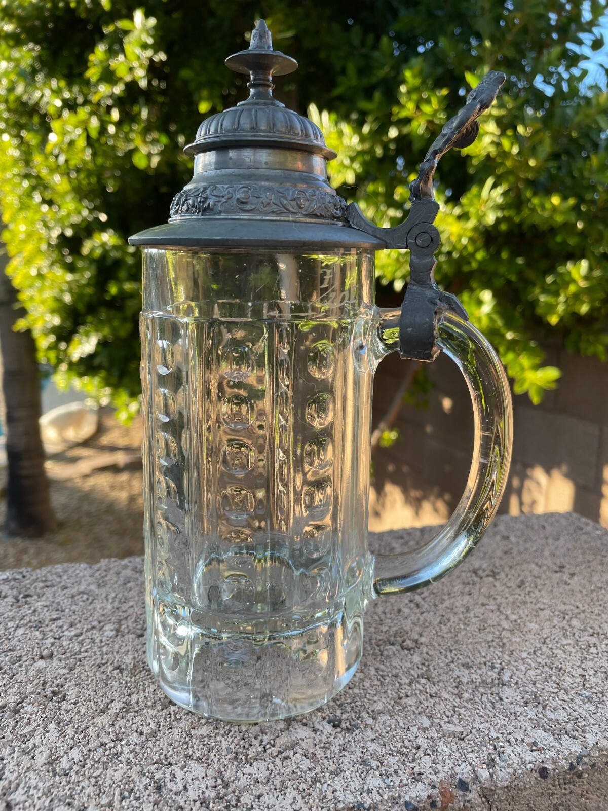 Antique Sachsen Saxon Glass Beer Stein Tankard Pewter Lid Soldier ...