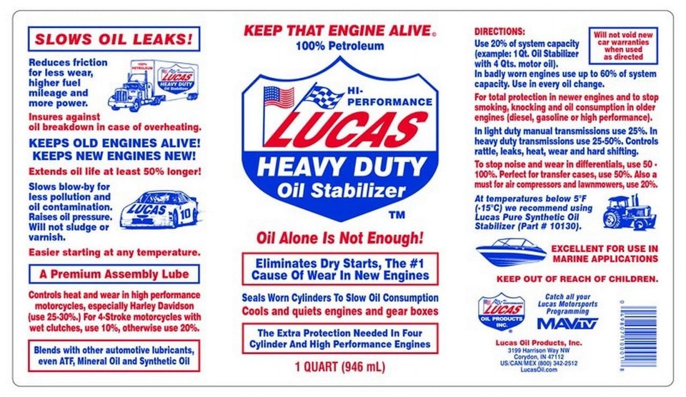 (2 pack) Lucas Oil 10002 Heavy Duty Oil Stabilizer One Gallon ...