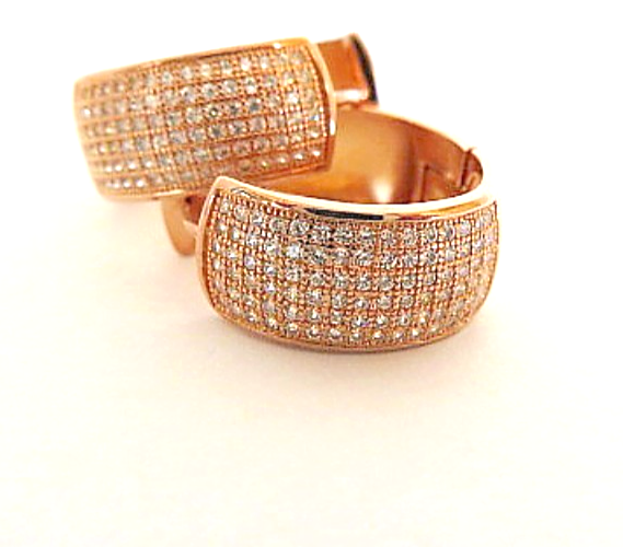 High Quality DiZeo Rose Gold Over 925 Sterling Crystal Huggie Hoop ...