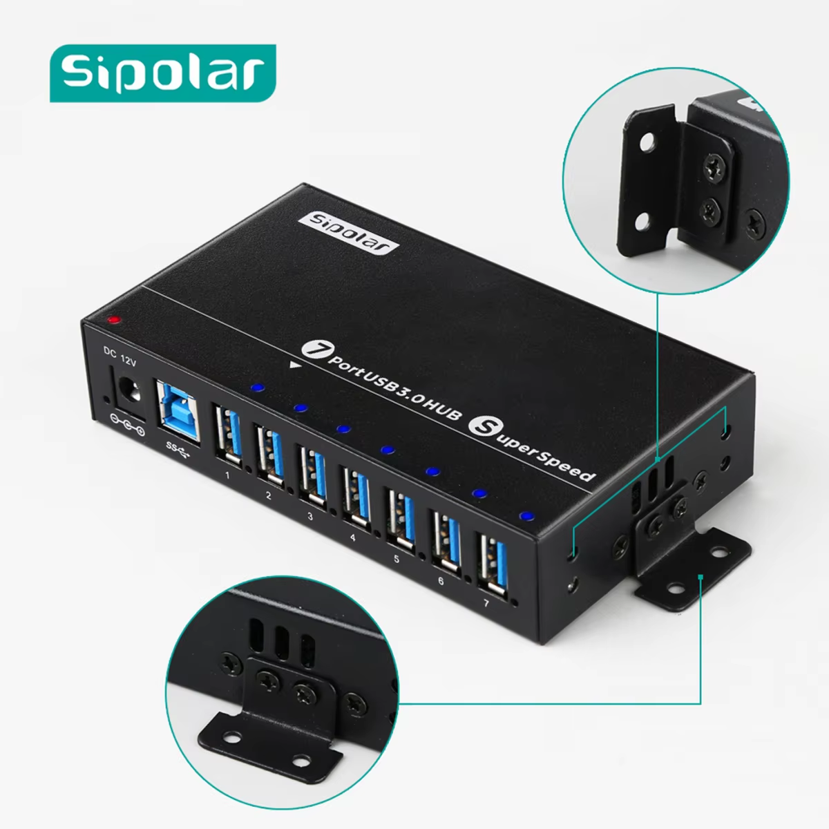 Sipolar A-173 Metal 7-Port Industrial-Grade 36W Powered USB 3.0 Super ...